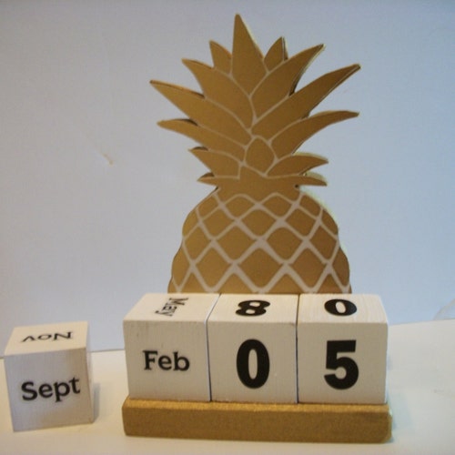 Pineapple Calendar Perpetual Wood Block Gold Pineapple Themed - Etsy