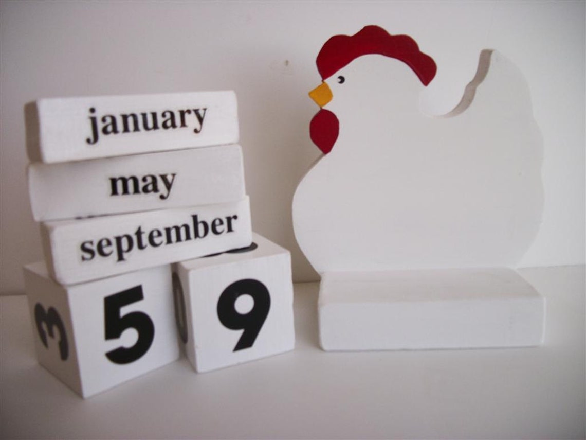 Chicken Calendar Perpetual Wood Block Hen White Chicken Decor | Etsy