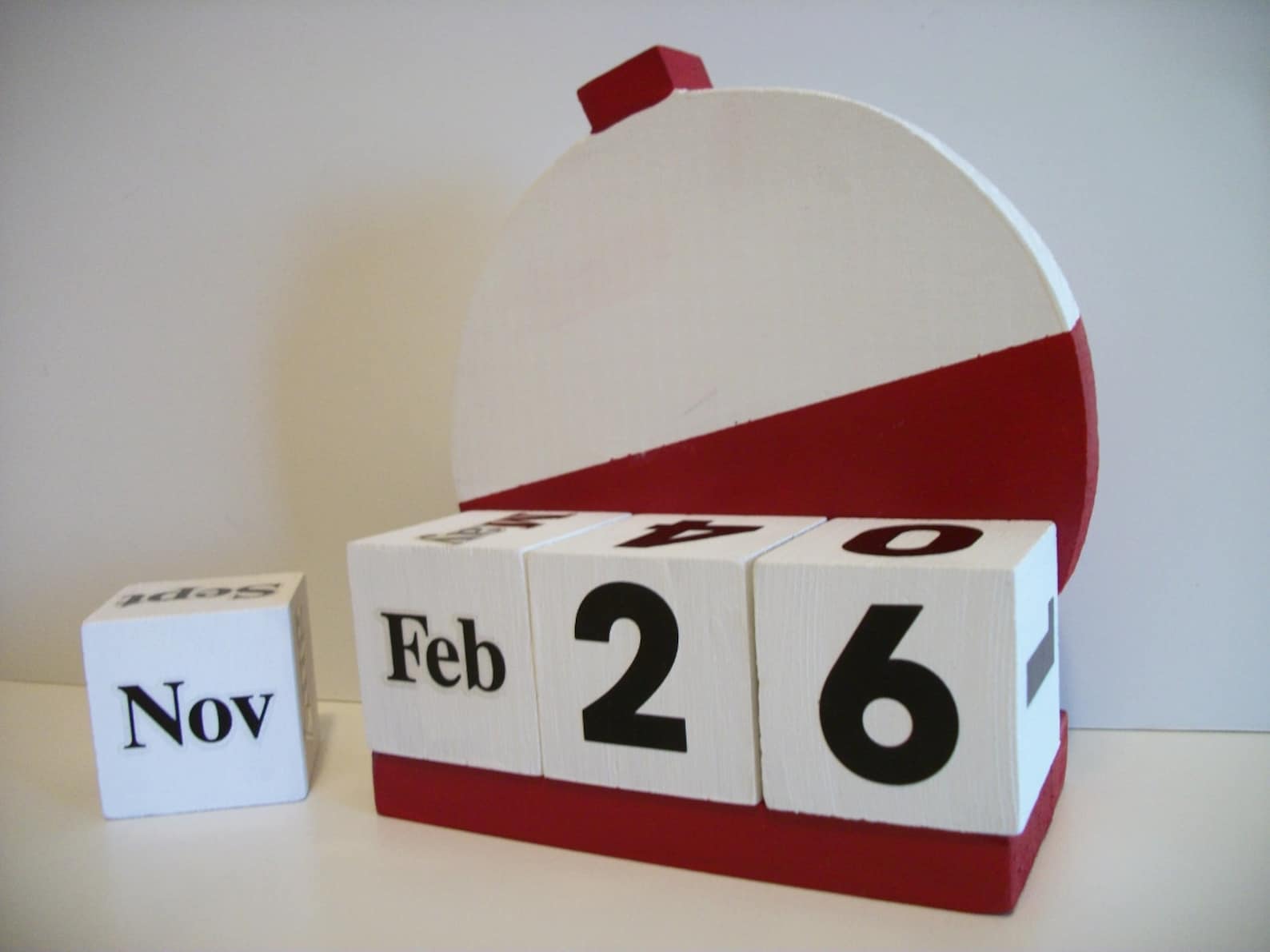 Fishing Bobber Calendar Perpetual Wood Block Red White Bobber Fishing ...