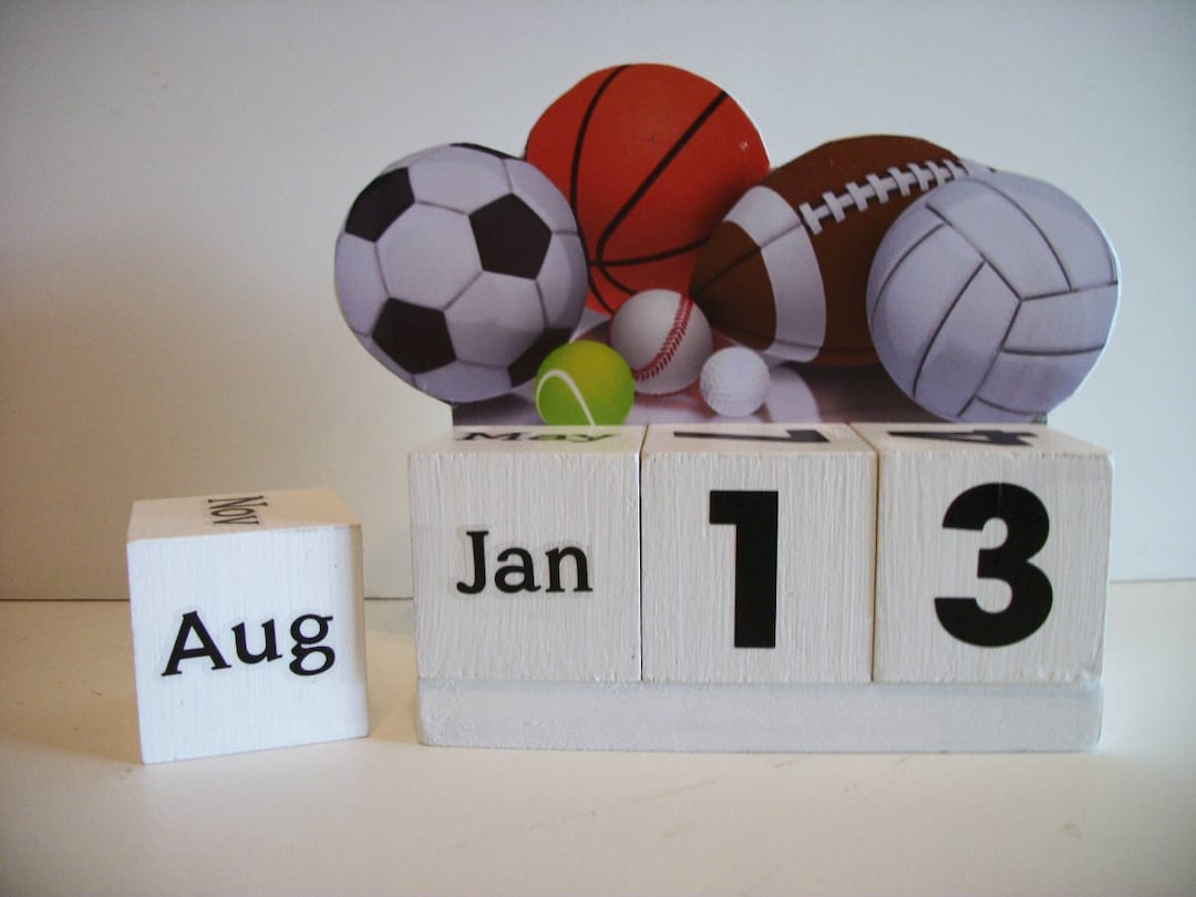 Multi Sports Calendar Perpetual Wood Block Calendar Football Baseball ...