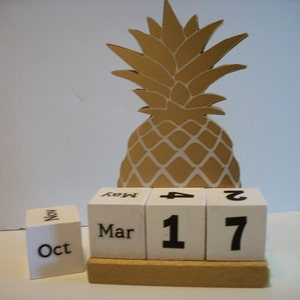Pineapple Calendar Perpetual Wood Block Gold Pineapple Themed Calendar ...