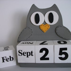 Owl Calendar Perpetual Wood Block Grey Owl Decor - Etsy