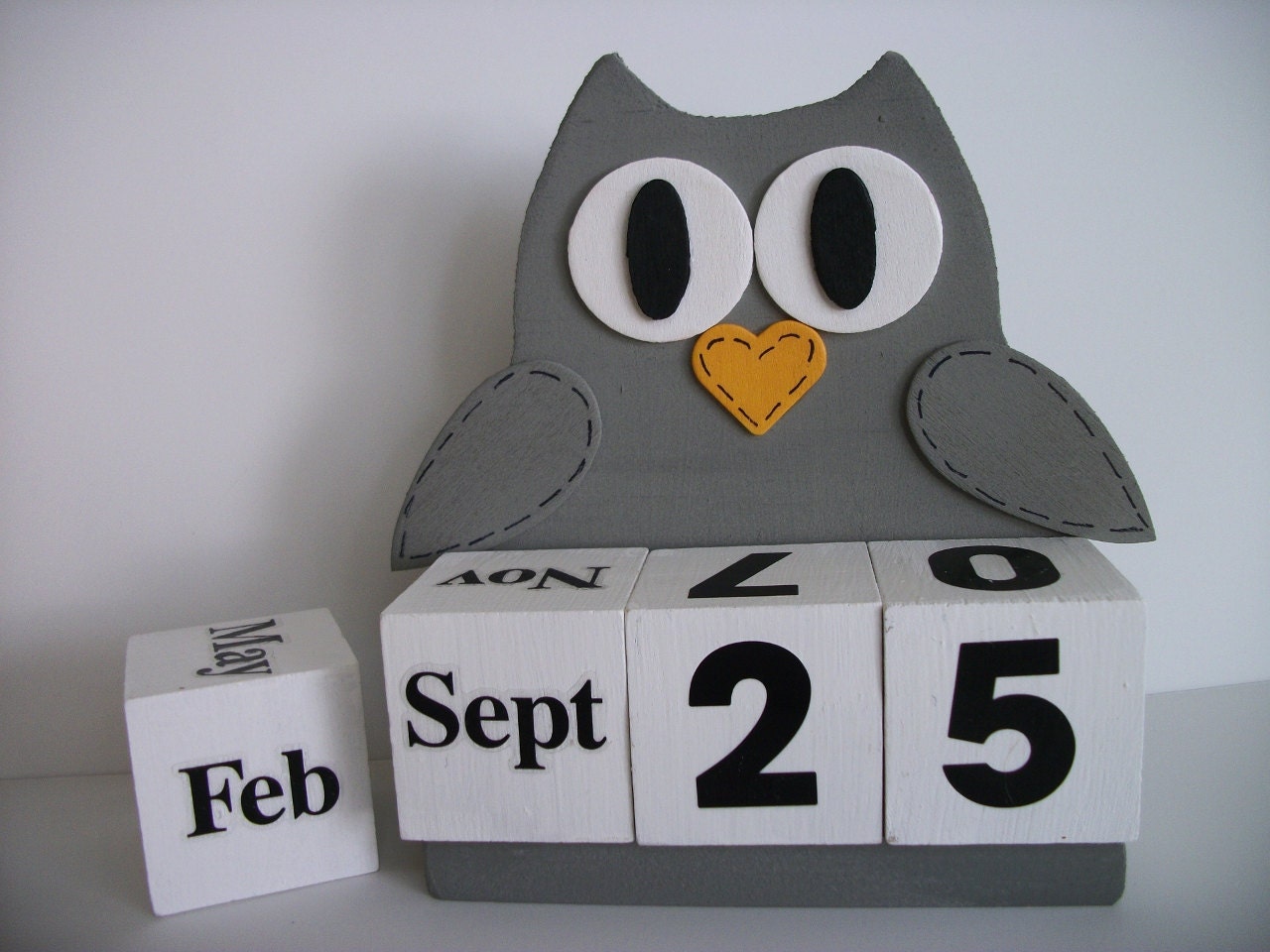 Owl Calendar Perpetual Wood Block Grey Owl Decor - Etsy