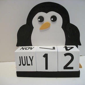 Penguin Calendar Perpetual Wood Block Penguin Decor Black White - Etsy
