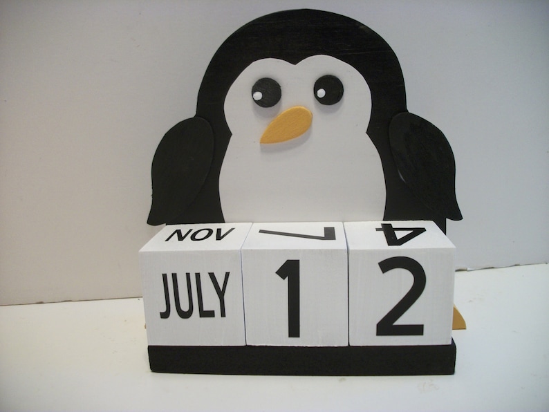 Penguin Calendar Perpetual Wood Block Penguin Decor Black - Etsy