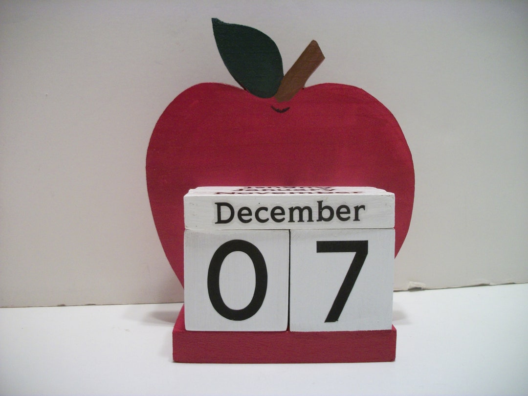 Apple Calendar Perpetual Wood Block Red Apple Decor Teacher Gift - Etsy
