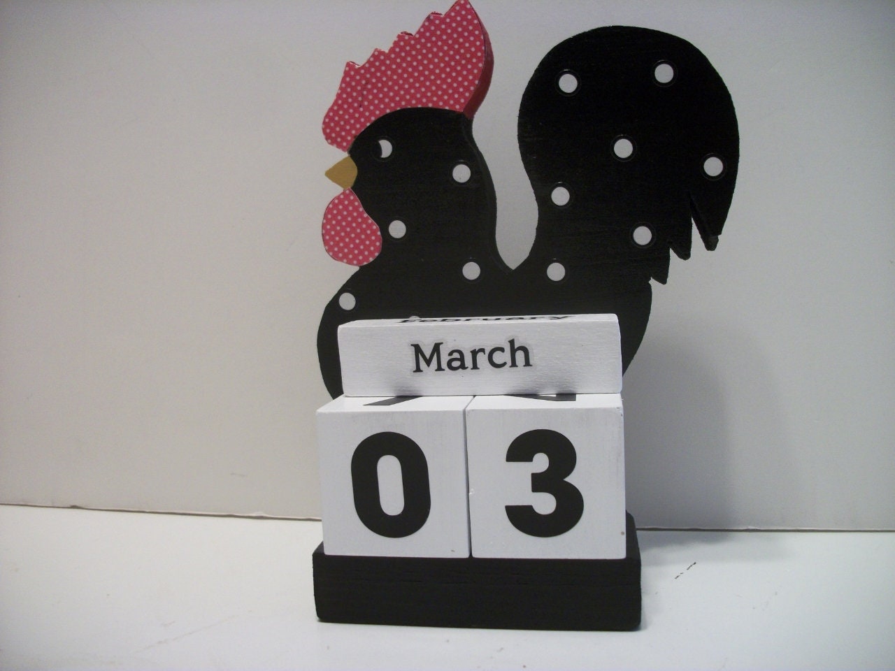Rooster Calendar Perpetual Wood Block Rooster Chicken Decor | Etsy