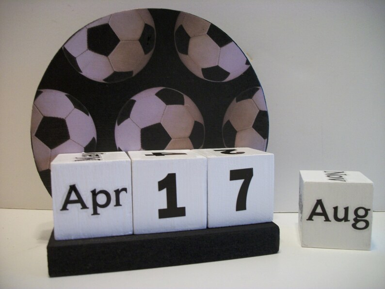 Soccerball Calendar Perpetual Block Calendar Round Wood | Etsy