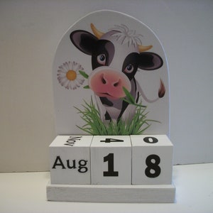Cow Calendar Perpetual Wood Block Calendar Black and White Cow - Etsy