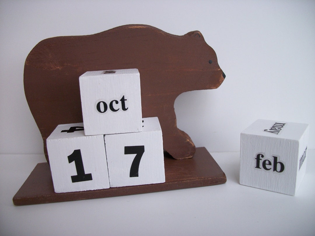 Bear Calendar Perpetual Wood Block Rustic Primitive Brown Bear Decor - Etsy
