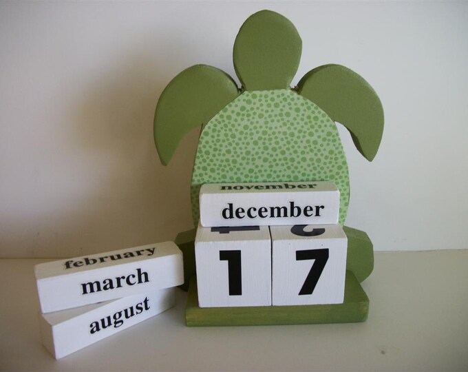 Sea Turtle Calendar Perpetual Wood Block Turtle Decor Green - Etsy