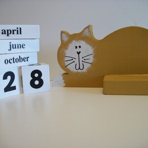 Cat Calendar Perpetual Wood Block Yellow Gold Cat Decor | Etsy