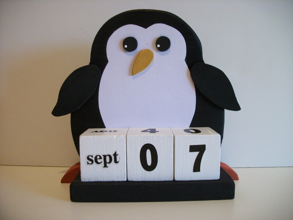 Penguin Calendar Perpetual Wood Block Penguin Decor Black - Etsy