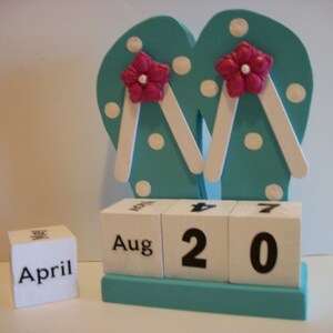 Flip Flops Calendar Perpetual Wood Block Flip Flops Shoe Blue Pink ...