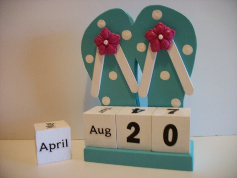 Flip Flops Calendar Perpetual Wood Block Flip Flops Shoe Blue | Etsy