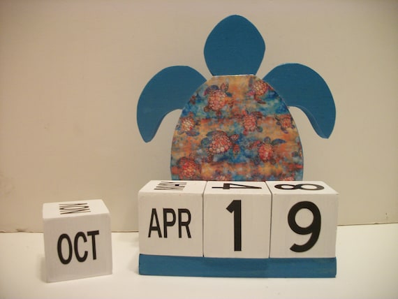 Sea Turtle Calendar Perpetual Wood Block Turtle Decor | Etsy