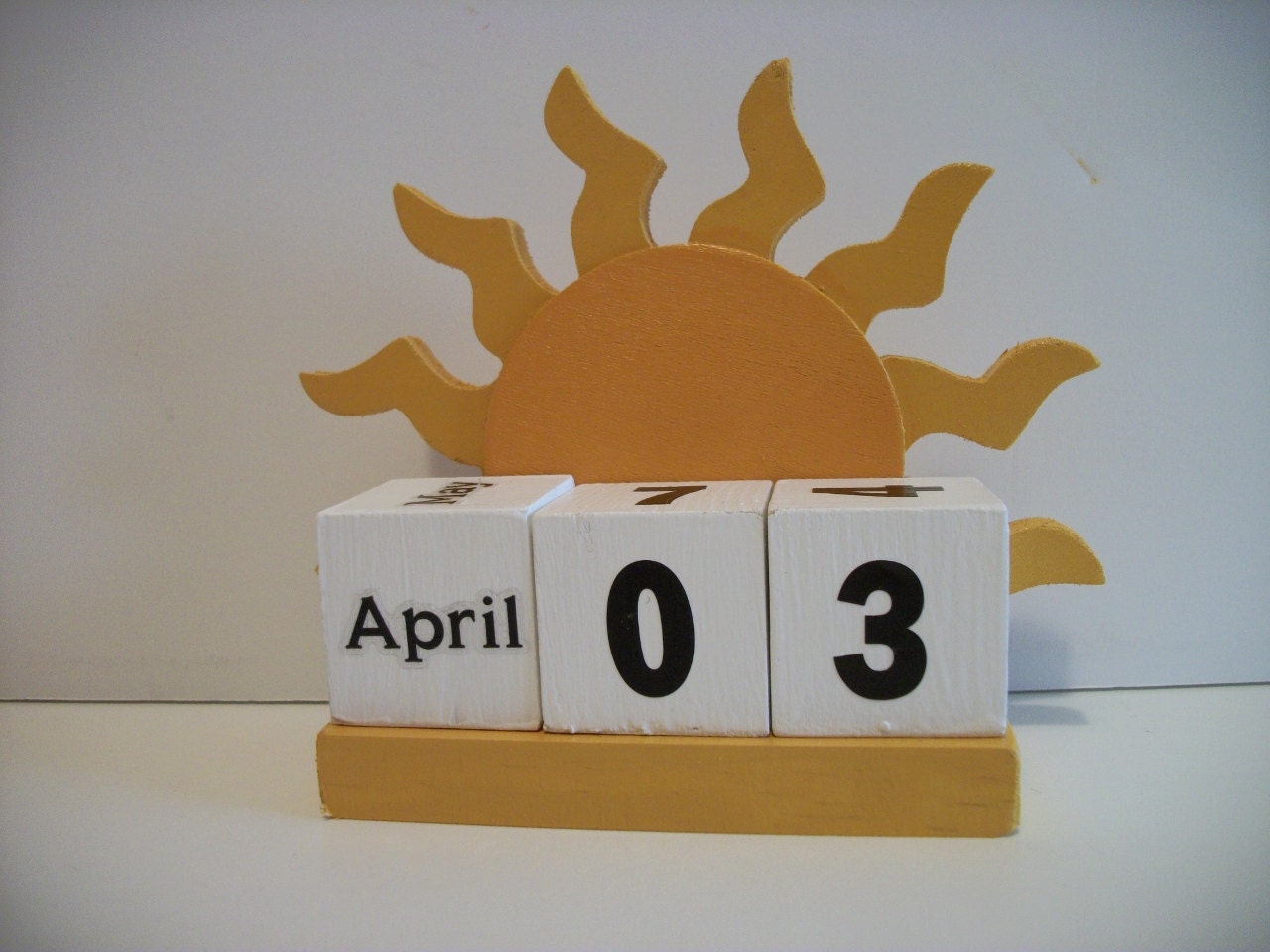 Sun Calendar Perpetual Wood Block Yellow Sun Decor | Etsy