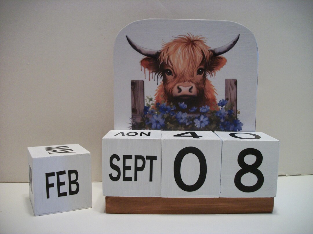 Highland Cow Calendar Perpetual Wood Block Calendar Highland Cow - Etsy