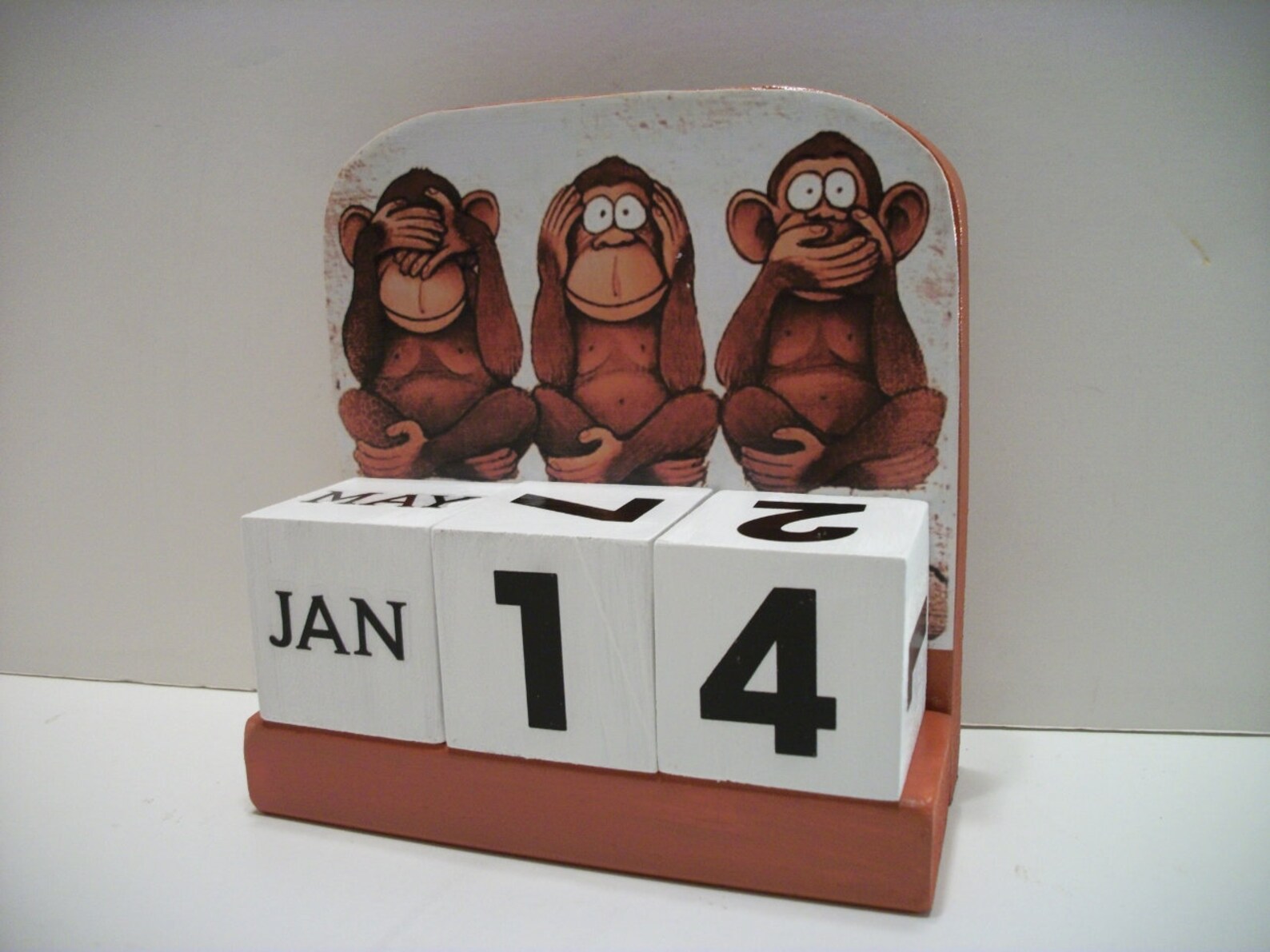 Monkey Calendar Perpetual Wood Block See No Evil Hear No Evil - Etsy