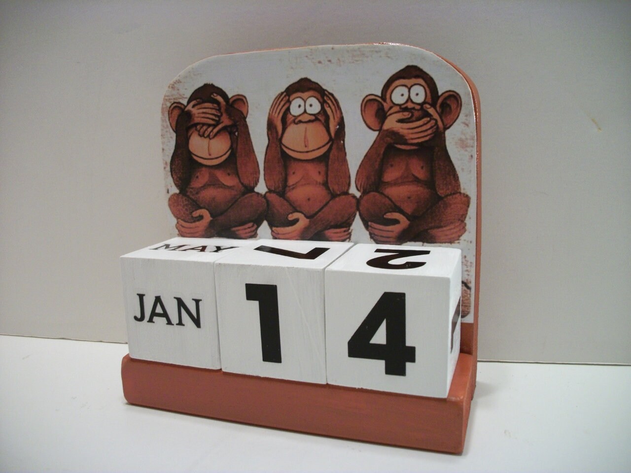 Monkey Calendar Perpetual Wood Block See No Evil Hear No Evil | Etsy