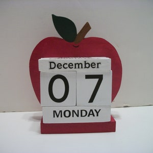 Apple Calendar Perpetual Wood Block Red Apple Decor Teacher Gift - Etsy