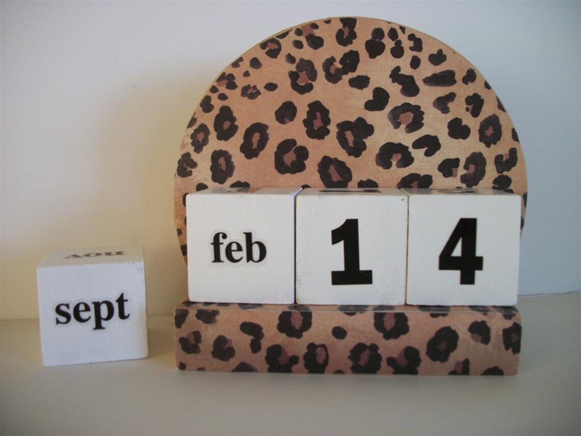 Leopard Calendar Perpetual Block Calendar Round Wood Brown Tan - Etsy