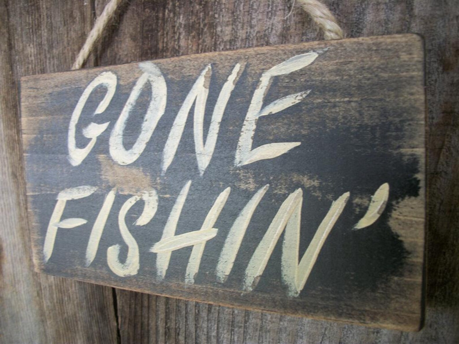 Gone Fishing Sign Black Distressed Rustic Primitive Wood Wall | Etsy