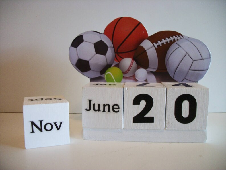 Multi Sports Calendar Perpetual Wood Block Calendar Football Baseball ...