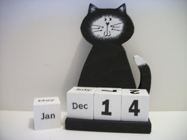 Cat Calendar Perpetual Wood Block Black White Cat - Etsy