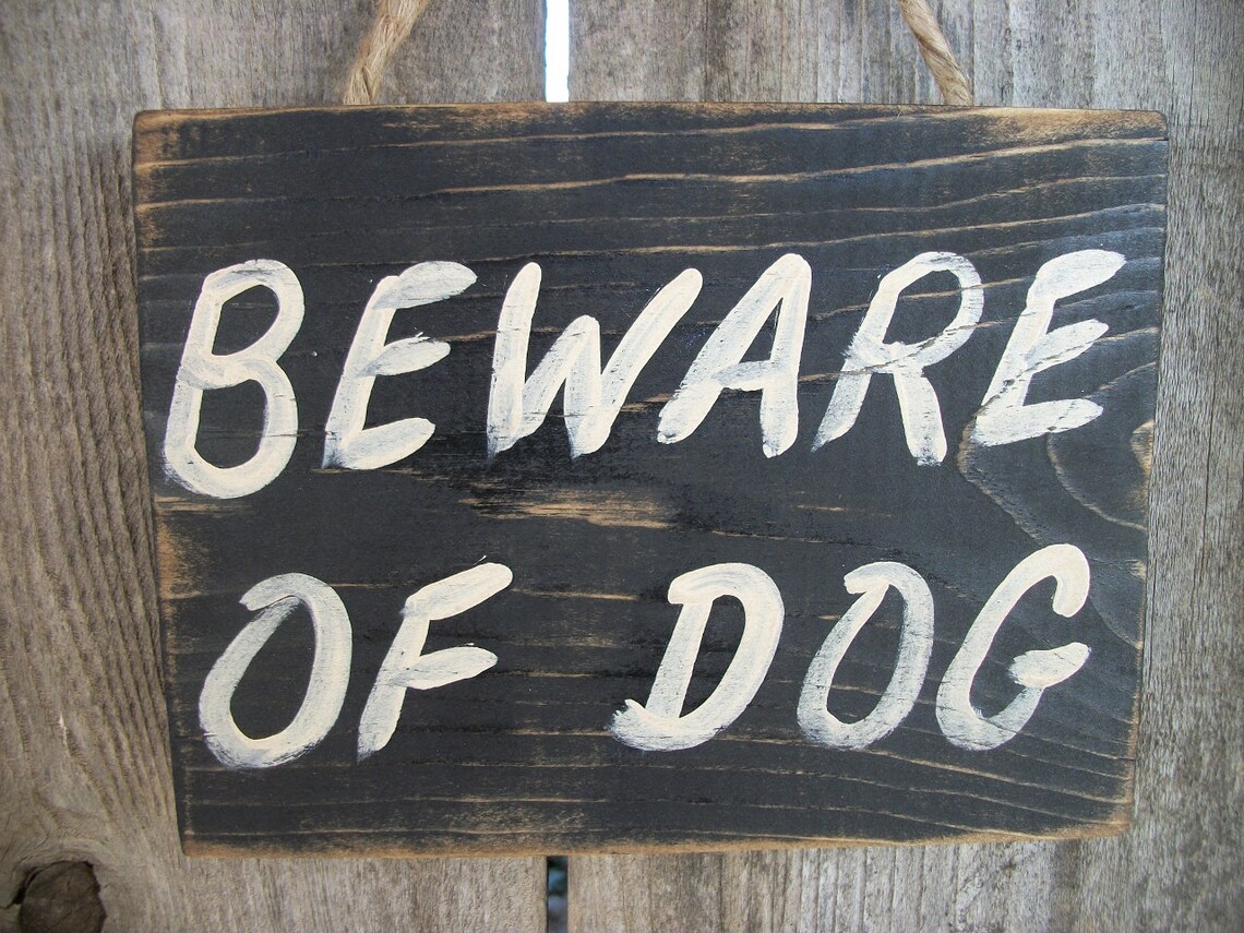 BEWARE OF DOG Sign Black Distressed Rustic Primitive Wood Wall Hanging ...