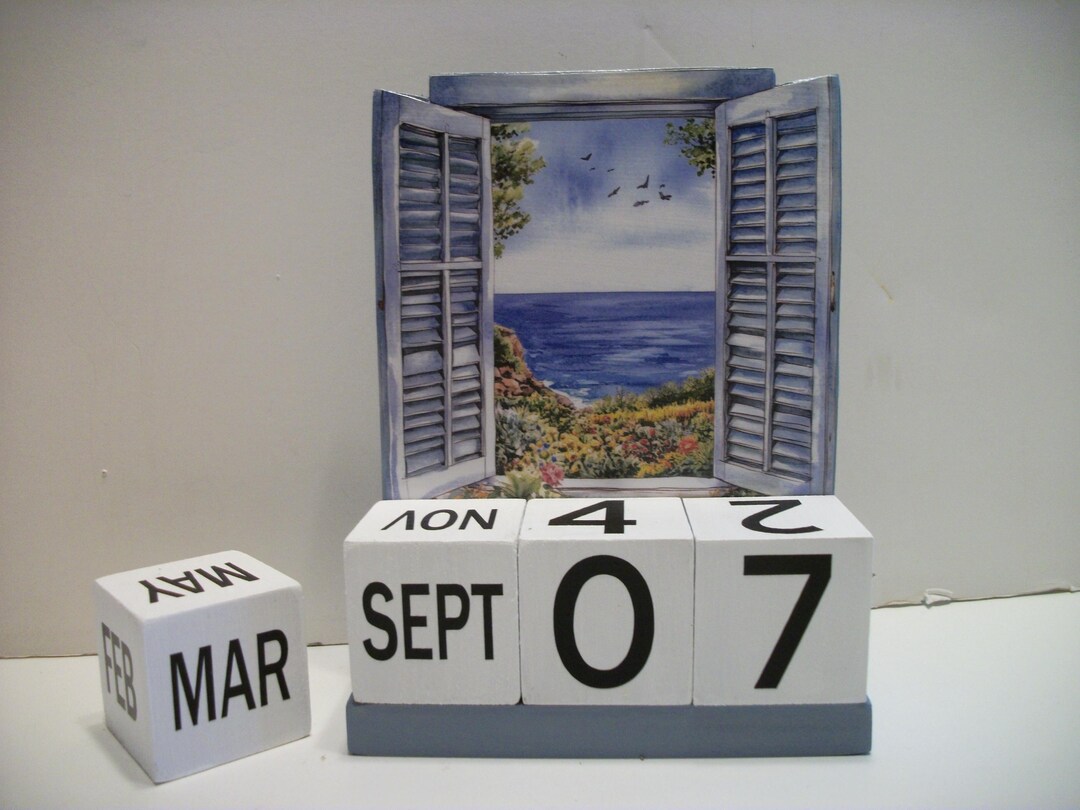 Window Calendar Perpetual Wood Block Window With a View Shutters Decor ...