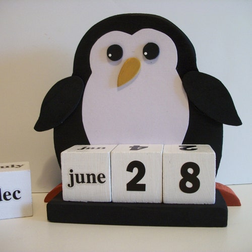 Penguin Calendar Perpetual Wood Block Penguin Decor Black - Etsy