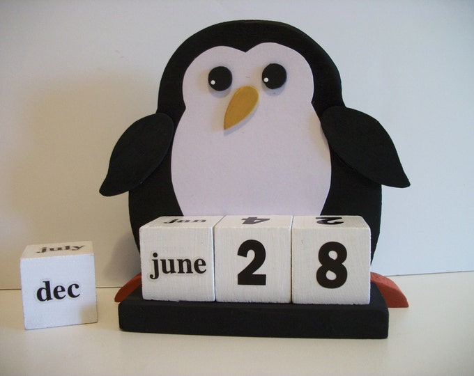 Penguin Calendar Perpetual Wood Block Penguin Decor Black - Etsy