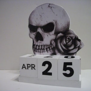 Skull Calendar Perpetual Wood Block Skull Rose Decor - Etsy