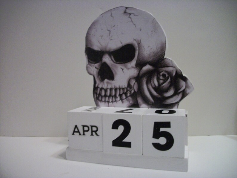 Skull Calendar Perpetual Wood Block Skull Rose Decor - Etsy