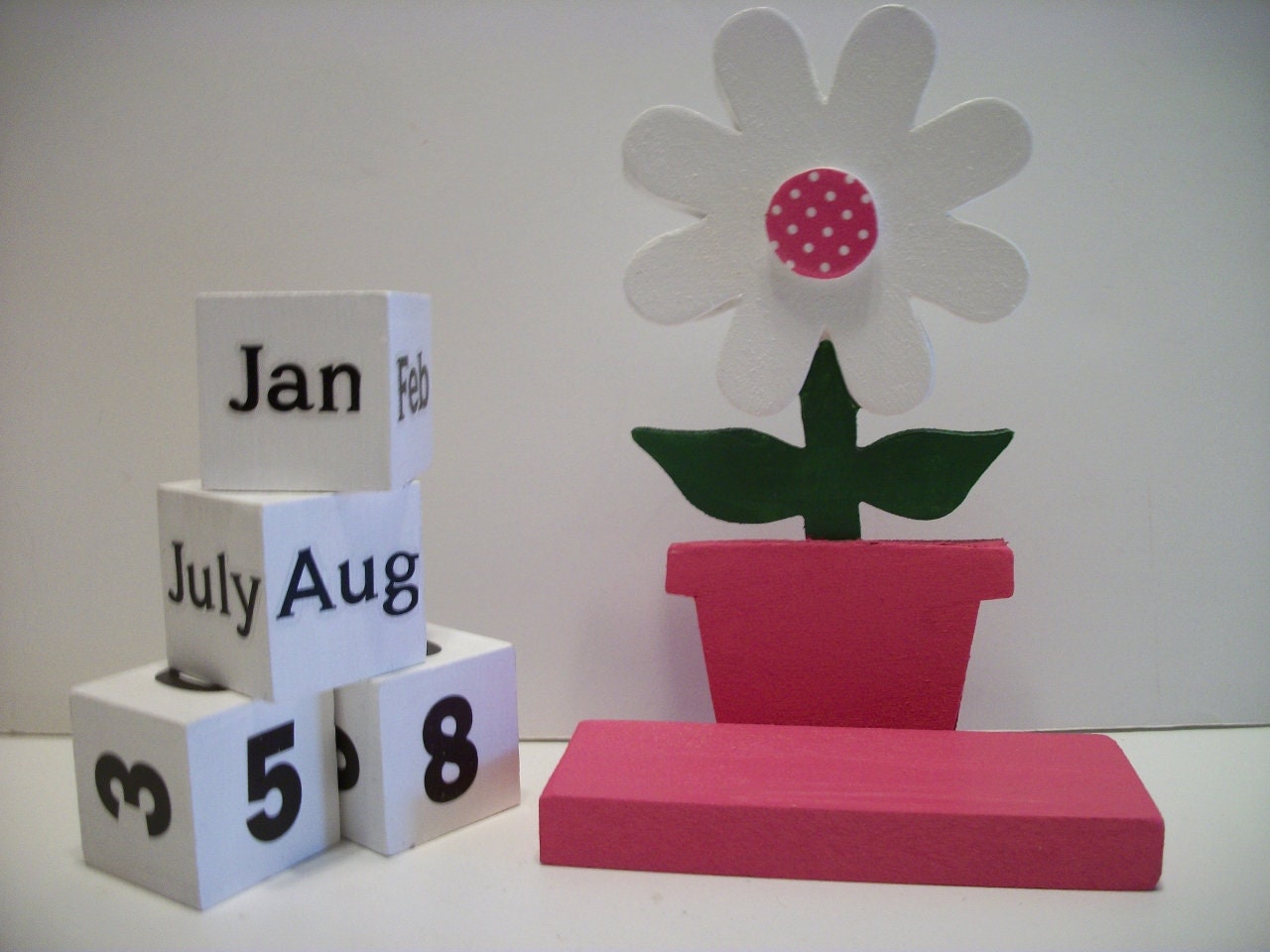 Pink Flower Calendar Perpetual Wood Block Potted Daisy Flower | Etsy