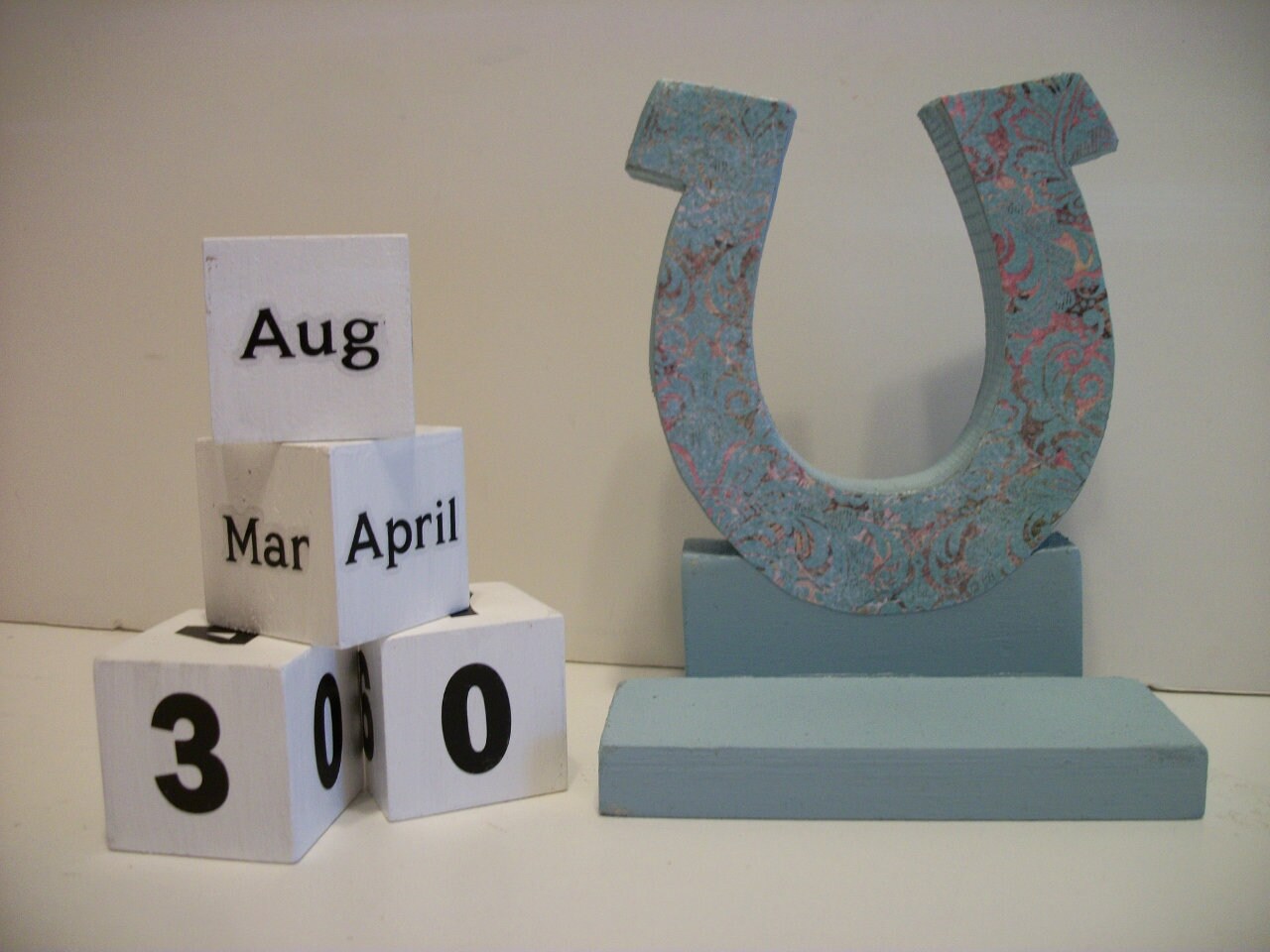 Horseshoe Calendar Perpetual Wood Block Blue Horseshoe Decor | Etsy