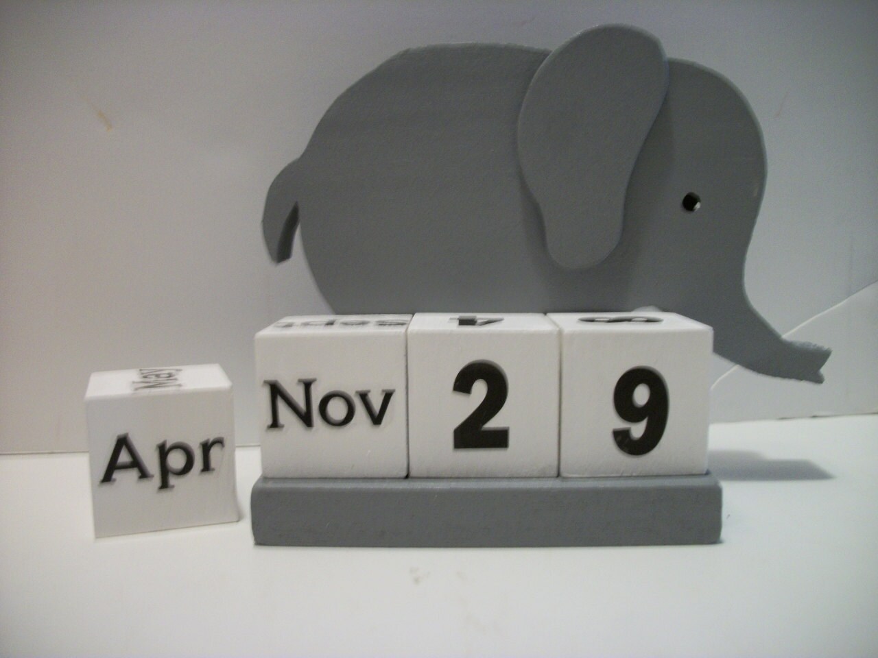 Elephant Calendar Perpetual Wood Block Grey Elephant Decor | Etsy