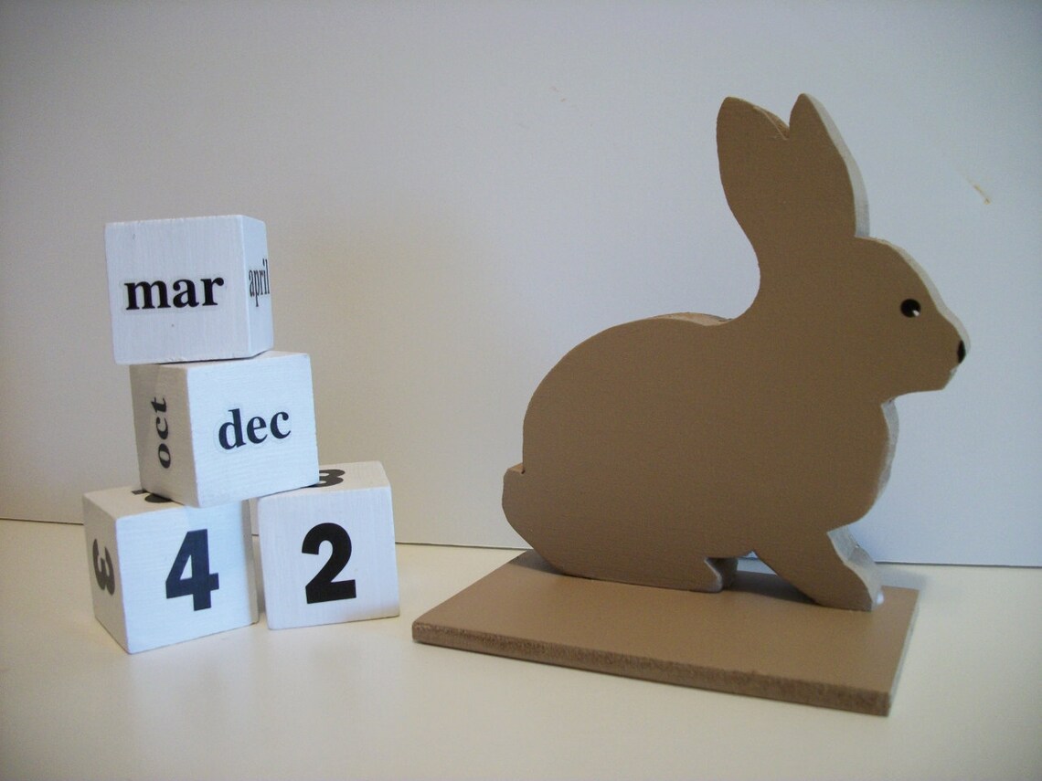 Rabbit Calendar Perpetual Wood Block Primitive Tan Rabbit - Etsy