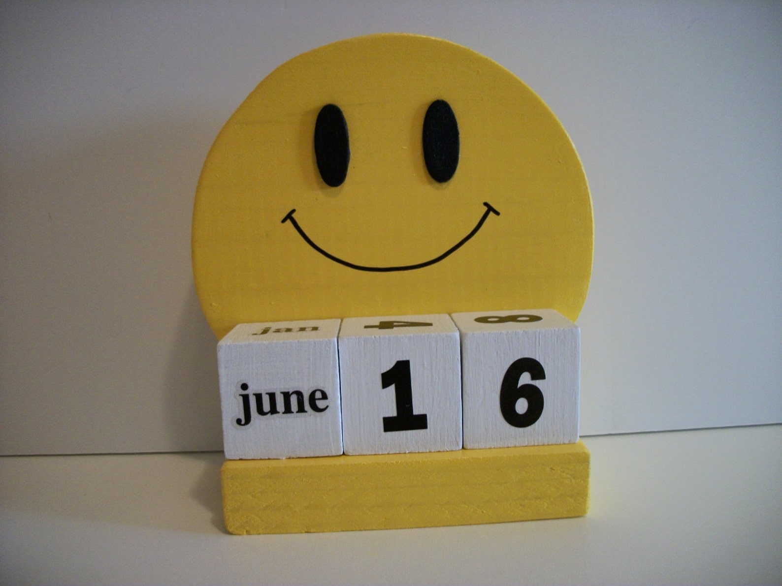 Happy Face Calendar Perpetual Wood Block Yellow Happy Face - Etsy