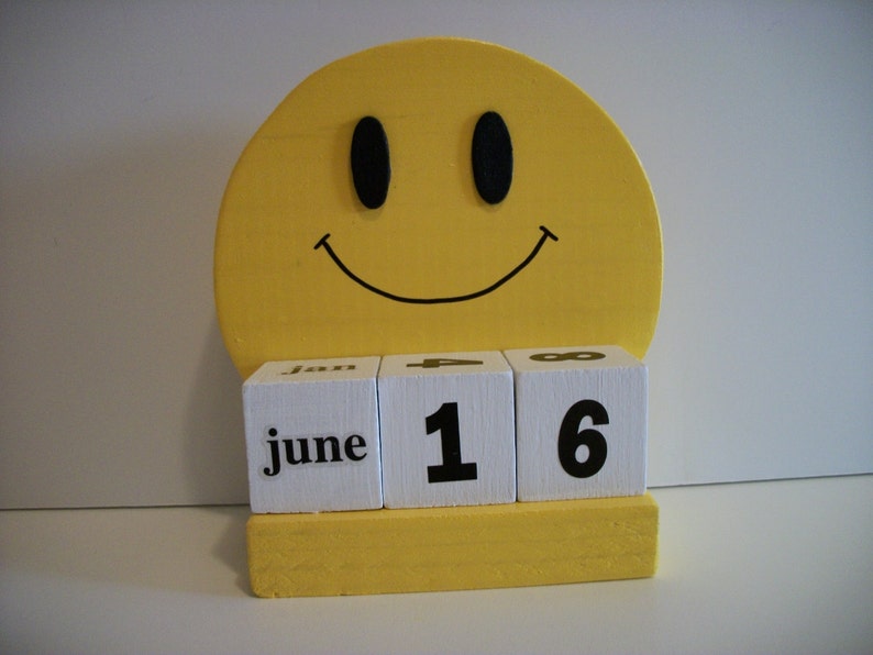 Happy Face Calendar Perpetual Wood Block Yellow Happy Face - Etsy