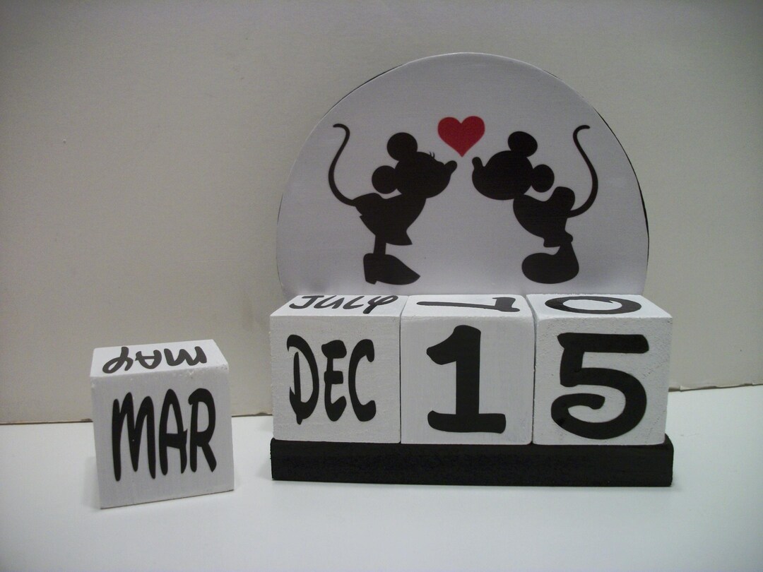 Mickey and Minnie Inspired Calendar Perpetual Wood Block Mickey Minnie ...