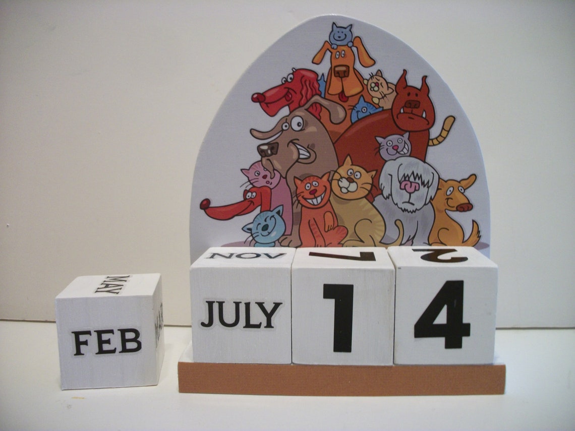 Cats and Dogs Calendar Perpetual Block Calendar Wood Dog and - Etsy