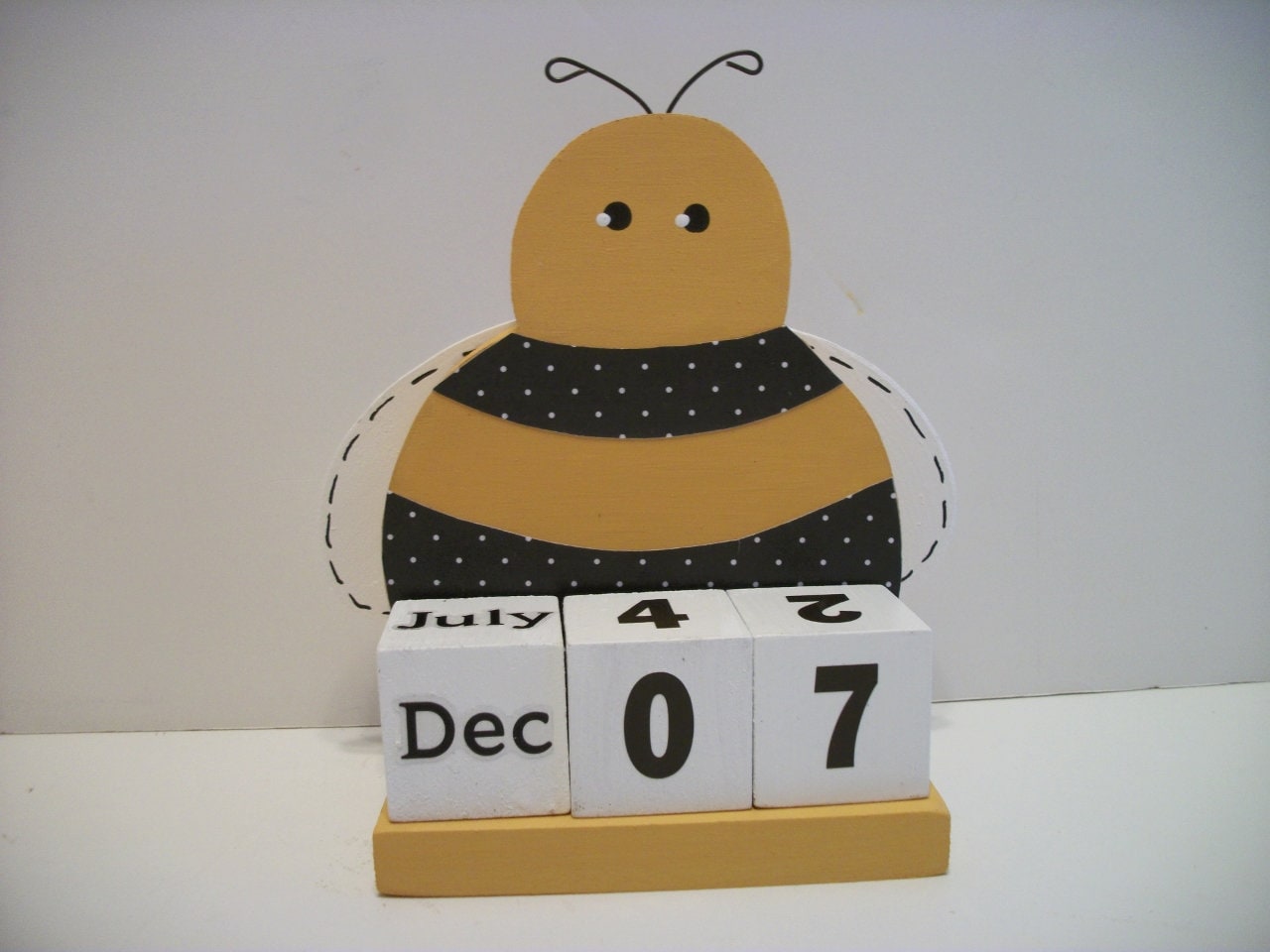 Yellow Bee Calendar Perpetual Wood Block Bumble Bee Decor Teacher Gift ...