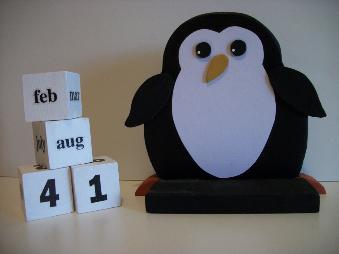 Penguin Calendar Perpetual Wood Block Penguin Decor Black - Etsy
