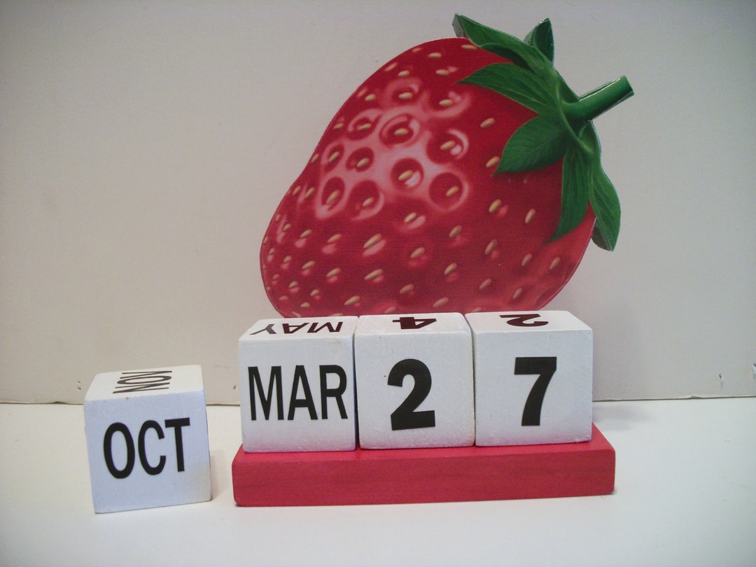 Strawberry Calendar Perpetual Wood Block Strawberry Themed Calendar - Etsy