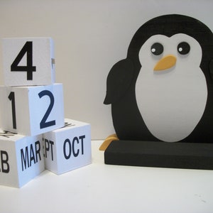 Penguin Calendar Perpetual Wood Block Penguin Decor Black White - Etsy