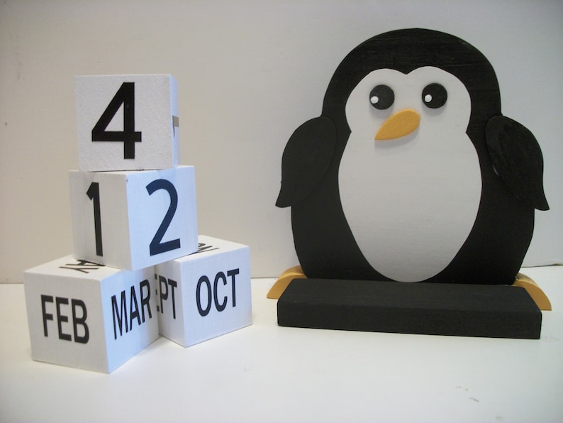 Penguin Calendar Perpetual Wood Block Penguin Decor Black - Etsy
