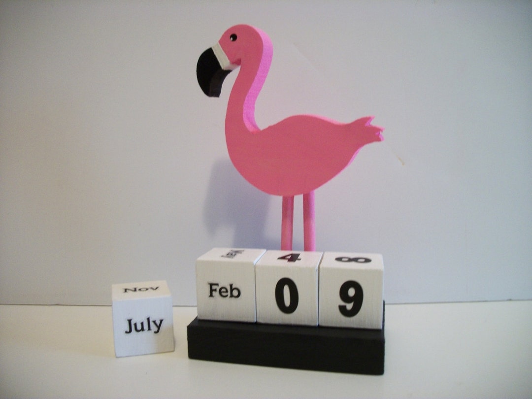 Pink Flamingo Calendar Perpetual Wood Block Pink Flamingo Decor - Etsy