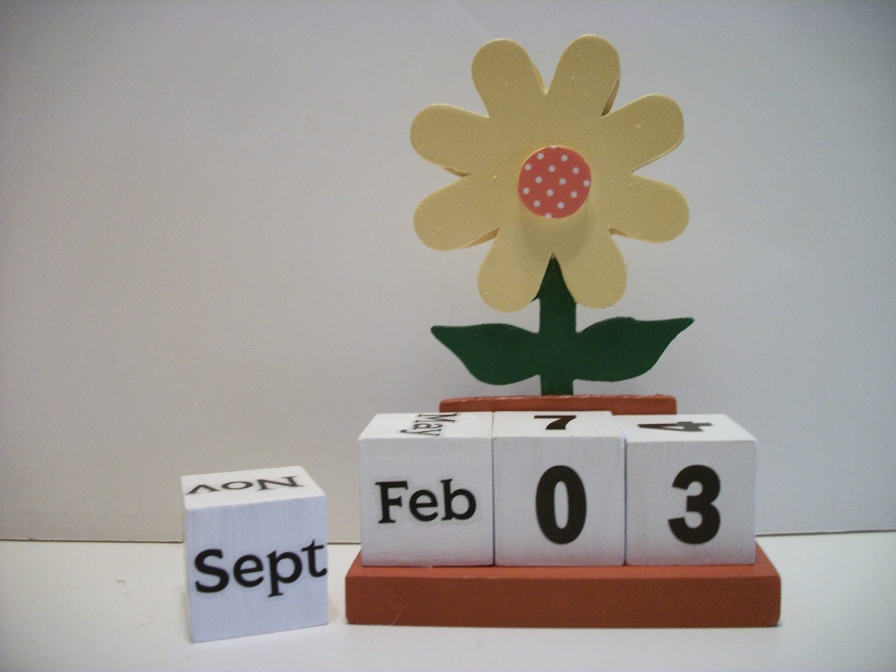 Pink Flower Calendar Perpetual Wood Block Potted Daisy Flower - Etsy